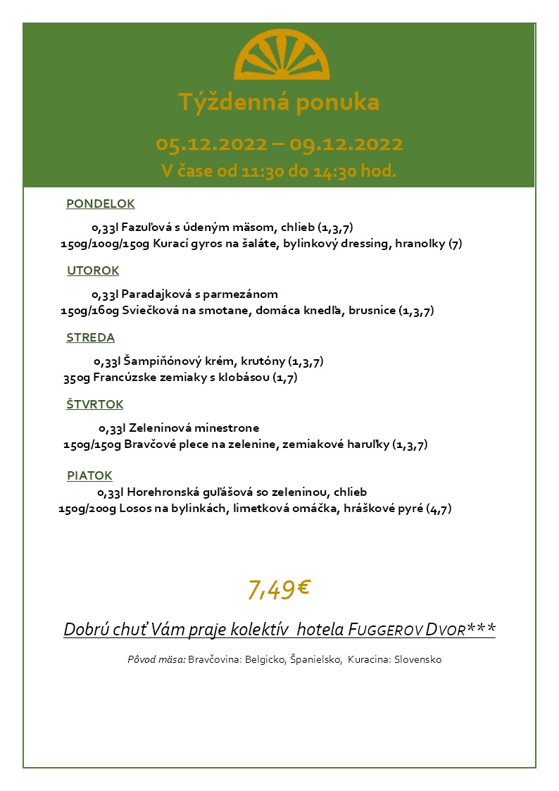Denné-menu-5.12-9.12.2022 | Hotel Fuggerov dvor